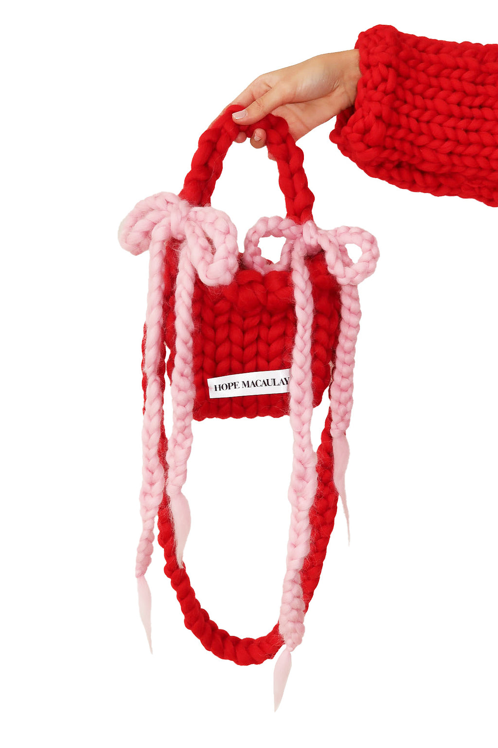 Red Colossal Knit Crossbody Bag with Bows | Hope Macaulay