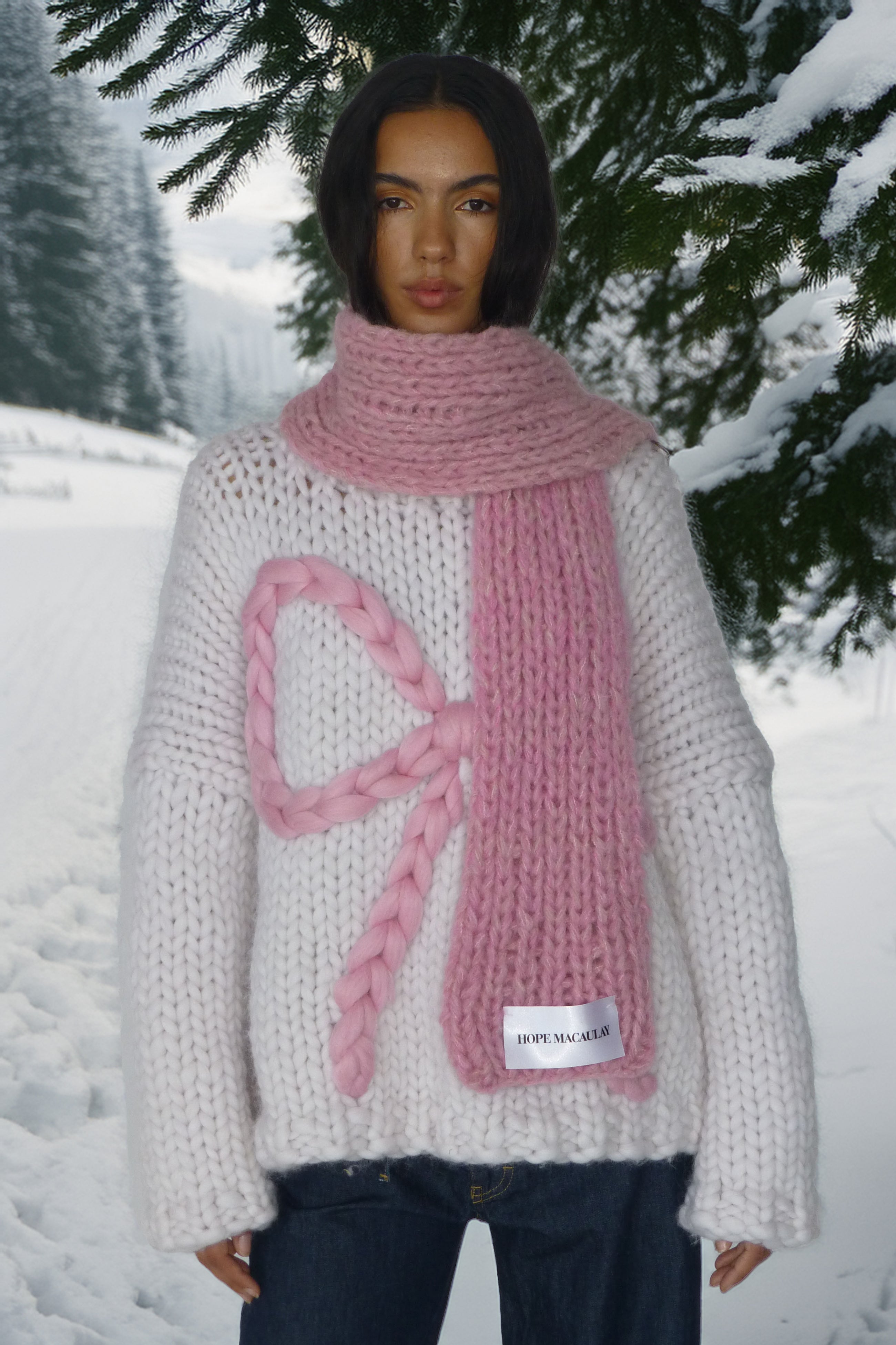 Pink Fluffy Chunky Knit Scarf | Hope Macaulay